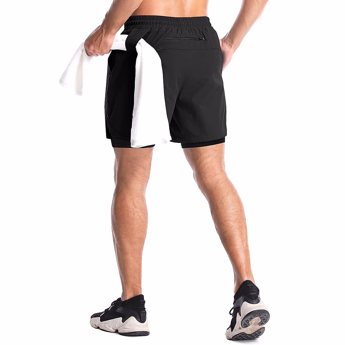 Aolesy Men’s 2 in 1 Running Shorts 5 Inch Workout Gym Athletic Shorts for Men Quick Dry Lightweight Training Shorts with Pockets Black