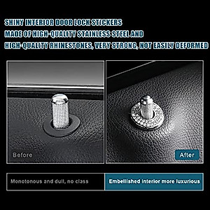 Ziciner Bling Inner Car Door Lock Covers, 4 Pcs Rhinestones Auto Pull Rod Bolt Decoration Stickers, Sparkly Vehicle Door Lock Decals, Compatible with C Class C200L GLC260 C260L (White)