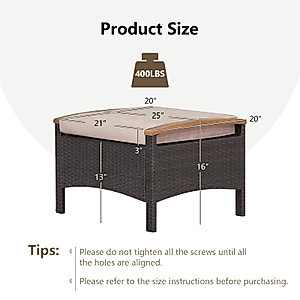 ORALNER Outdoor Ottoman, Set of 2 Rattan Footstools, All-Weather Wicker Foot Stools w/Removable Cushions, Patio Footrest Extra Seating for Porch, Poolside, Garden, Deck, Easy Assembly (Brown)