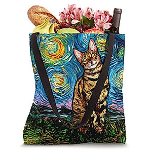 Bengal Cat Starry Night Pet Animal Art by Aja Tote Bag