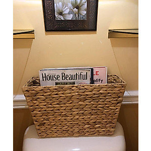 Yesland Hand-Woven Magazine Basket, Natural Narrow Water Hyacinth Holder Magazine Wicker Basket,15.5 x 5.5 x 9.75 Inch Decorative Magazine Storage Basket Bin for Home, Office, Desk