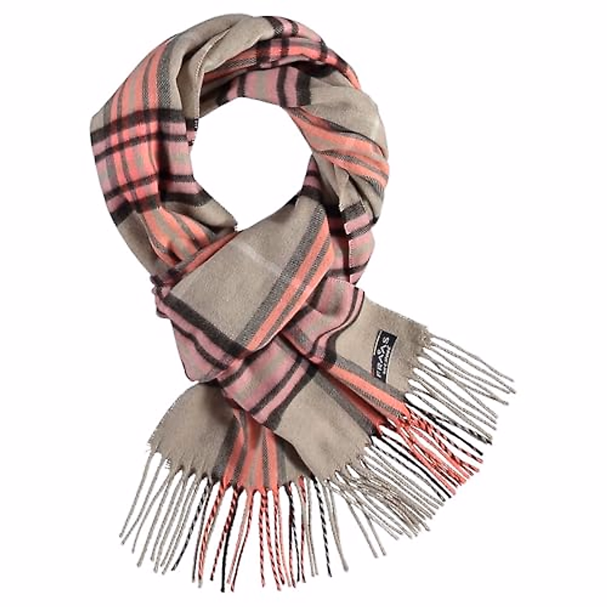 Fraas Cashmink® Scarf - Checkered Plaid For Women & Men - Warm & Softer Than Cashmere - Made In Germany - 14x79in - beige/pink