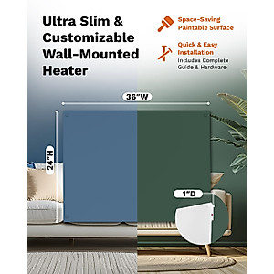 Large Room Indoor Heater - 600W Amaze Maxi Convection Panel Heater w/Wall Mount Kit, Up to 300 sq ft Room - 36”x24” Paintable, Energy Efficient, & Silent Bathroom, RV or Garage Heater - Amaze Heaters