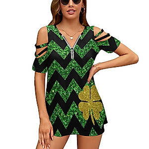 CGGMVCG St. Patricks Day Shirts for Women Top for Women Western Shirt Zipper Pullover Short St Patricks Day Clothes for Women (Black, XL)