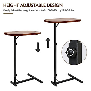 WHEARTED Small Side Table for Small Spaces, C Shaped End Table Slide Under Sofa Couch and Bed, Height Adjustable C Table End Table with Metal Frame for Living Room, Bedroom, Bathroom Brown