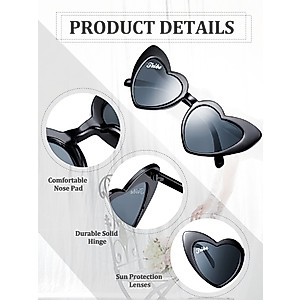 Dunzy 7 Pairs Bachelorette Sunglasses Retro Heart Bride Sunglasses Vintage Wedding Sunglasses for Bridesmaid Bridal Party (White, Black, Grey)