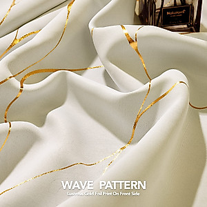 Deconovo Gold Wave Print Blackout Curtains for Bedroom, Thermal Insulated Curtains for Living Room, Room Darkening Drapes (Light Beige/Wave, 52x63 Inch, 2 Panels)