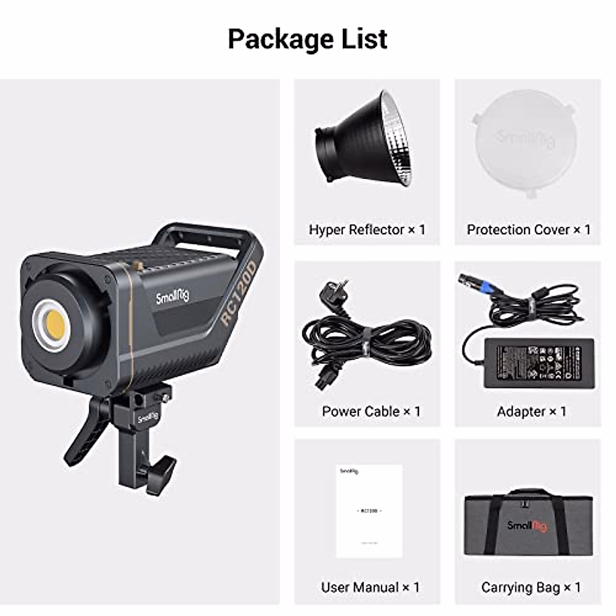SmallRig RC 120D 120W COB LED Video Light, 5600K, 62600Lux@1m On-Board and SmallGoGo App Control, TLCI 96+ CRI 95+, 9 Lighting Effects, Support AC Adapter and 14.4V/26V V-Mount Battery- 3470