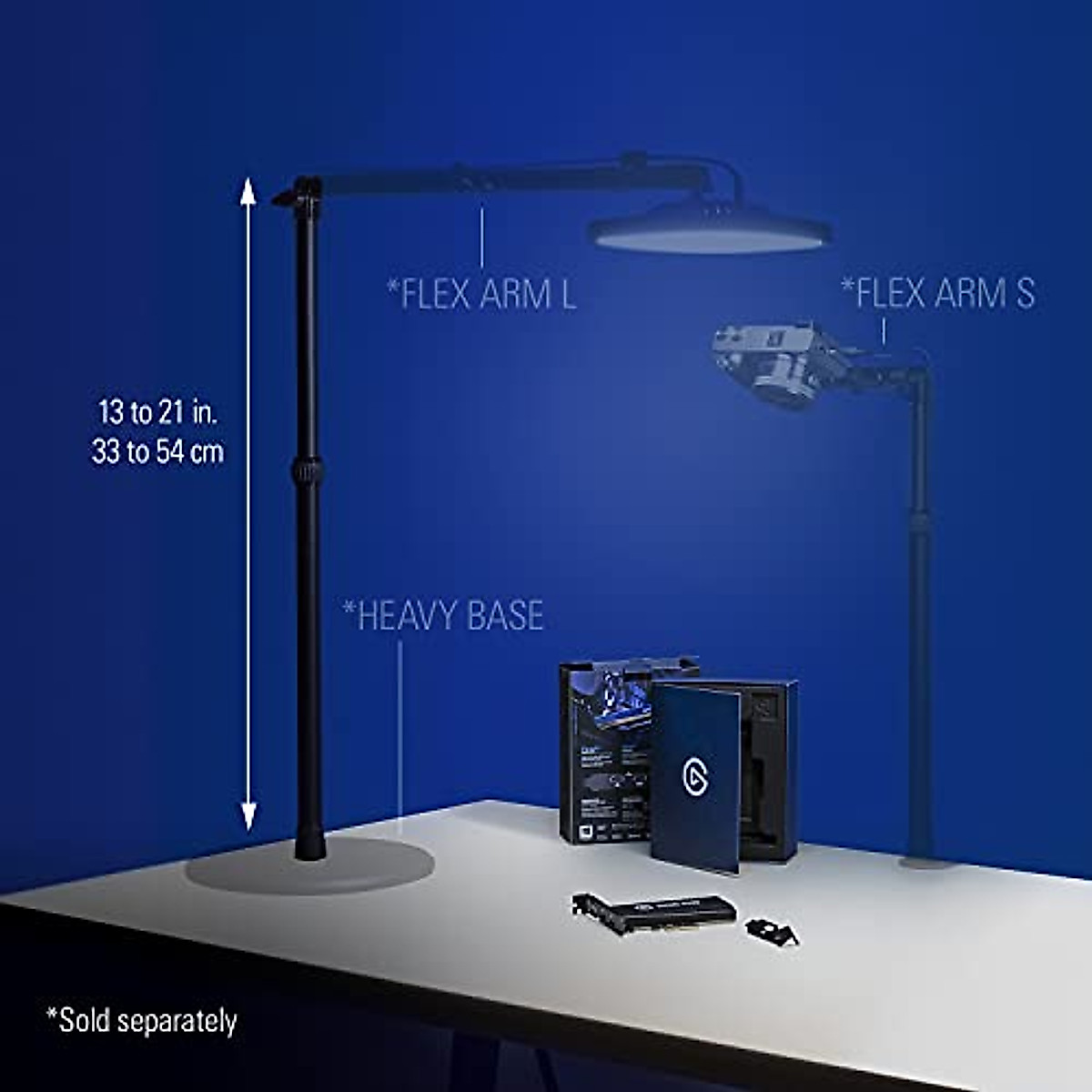 Elgato Master Mount S - Premium Desk Clamp with Pole extendable up to 54cm/21in and 1/4 inch Thread to Mount Lights, Cameras, and Microphones, perfect for Streaming, Videoconferencing, and Studios