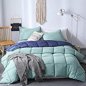 KASENTEX All Season Down Alternative Quilted Comforter Set Reversible Ultra Soft Duvet Insert Hypoallergenic Machine Washable, King, Turquoise Sea Green/Twilight Blue