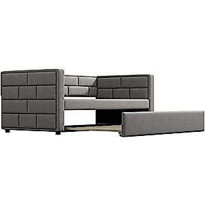 Harper & Bright Designs Daybed with Trundle Bed, Upholstered Twin Daybed Frame with Padded Back,Sofa Bed Wood DayBed Frame, No Box Spring Needed (Gray)