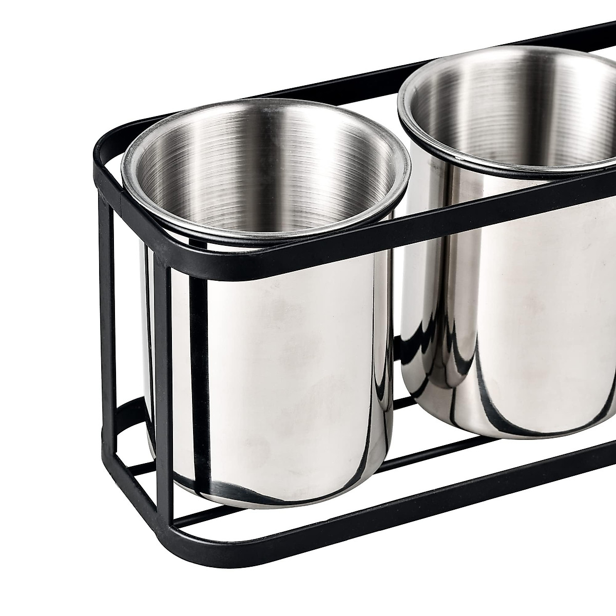 IMEEA Silverware Caddy for Countertop Kitchen Utensil Holder Stainless Steel Utensil Caddy Cutlery Holder with Black Metal Rack
