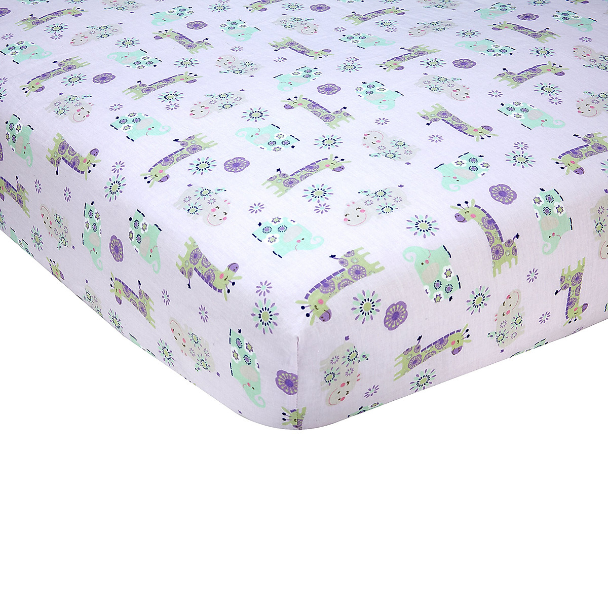 Carter's Zoo Jungle/Safari 4 Piece Nursery Crib Bedding Set, Lavender/Aqua/White