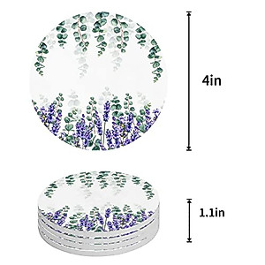 QUANJJ Leaves Lavender Flower Coasters Ceramic Set Round Absorbent Drink Coaster Coffee Tea Cup Placemats Table Mat (Color : D, Size : 8pcs)