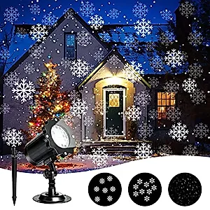 GSBLUNIE Christmas Projector Lights Outdoor Waterproof,3 Kinds of Snowflake Projector Lights Outdoor Christmas Decorations,Indoor Christmas Lights Decor for Party,Xmas,Holiday,Home,Birthday,Garden
