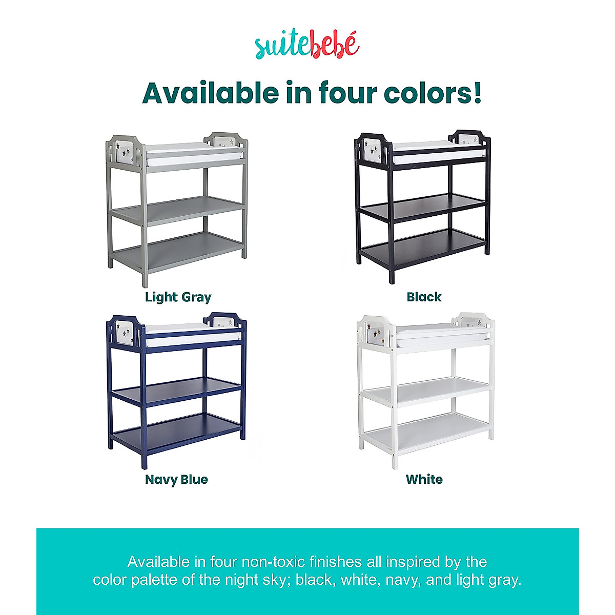 Suite Bebe Celeste Changing Table Safety Rail Included, Navy Blue