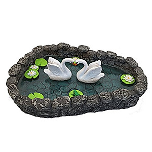GlitZGlam Swan Miniature Pond - Love is in The air! A Miniature Swan Lake for a Miniature Fairy Garden and Miniature Garden Accessories