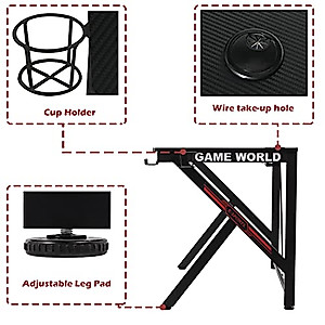 LYNSLIM Gaming Desk 39 Inch – Computer Deak for Home, K Shaped PC Gaming Table, Ergonomic Gamer Desk with Headphone Hook, Cup Holder and Cable Management (Black)