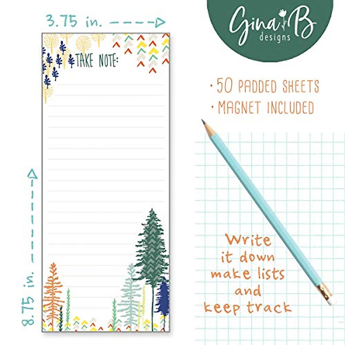 Set of 2- Forest List Pad, Notepad, Shopping List Grocery List with Attachable Magnet