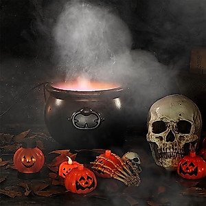 Wettarn Halloween Mist Maker Fogger 8" Witch Cauldron Kettle with Handle 12 LED Lights Fog Machine Atomizer Mini Mister Punch Bowl Plastic Cauldron Pot for Holidays Outdoor Parties Decorations