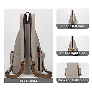 KouLi Buir Canvas Sling bag,Small Crossbody Backpack,Convertible Chest Bag Casual Daypack For Outdoor Cycling Hiking Travel (Leaden)