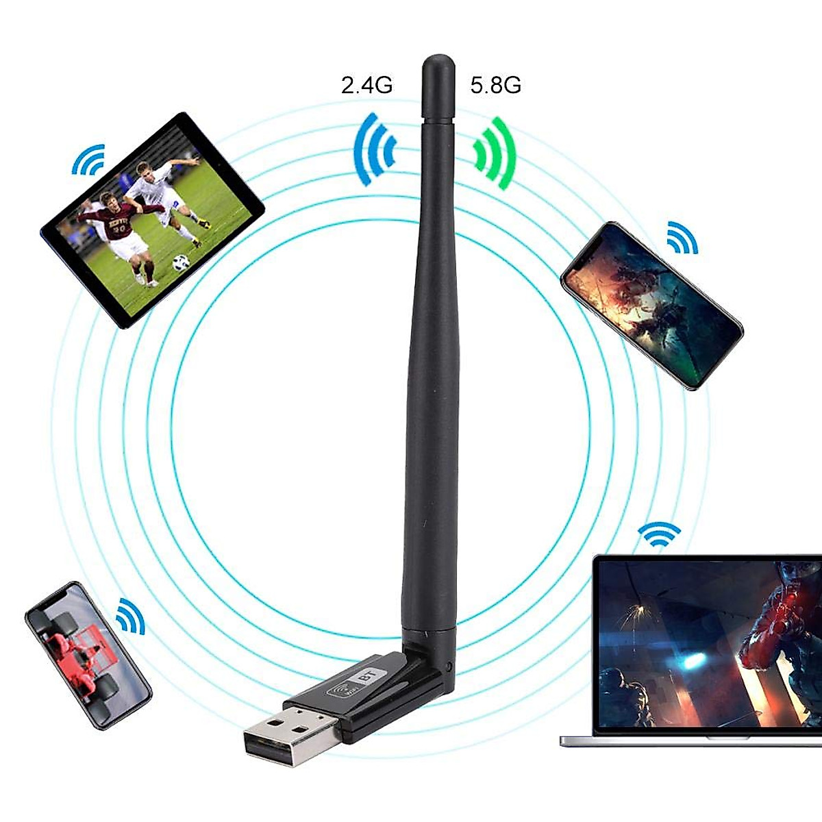 ASHATA Network Adapter, RTL8821CU 600M Drive Band PC LAN Card for USB Bluetooth Adapter