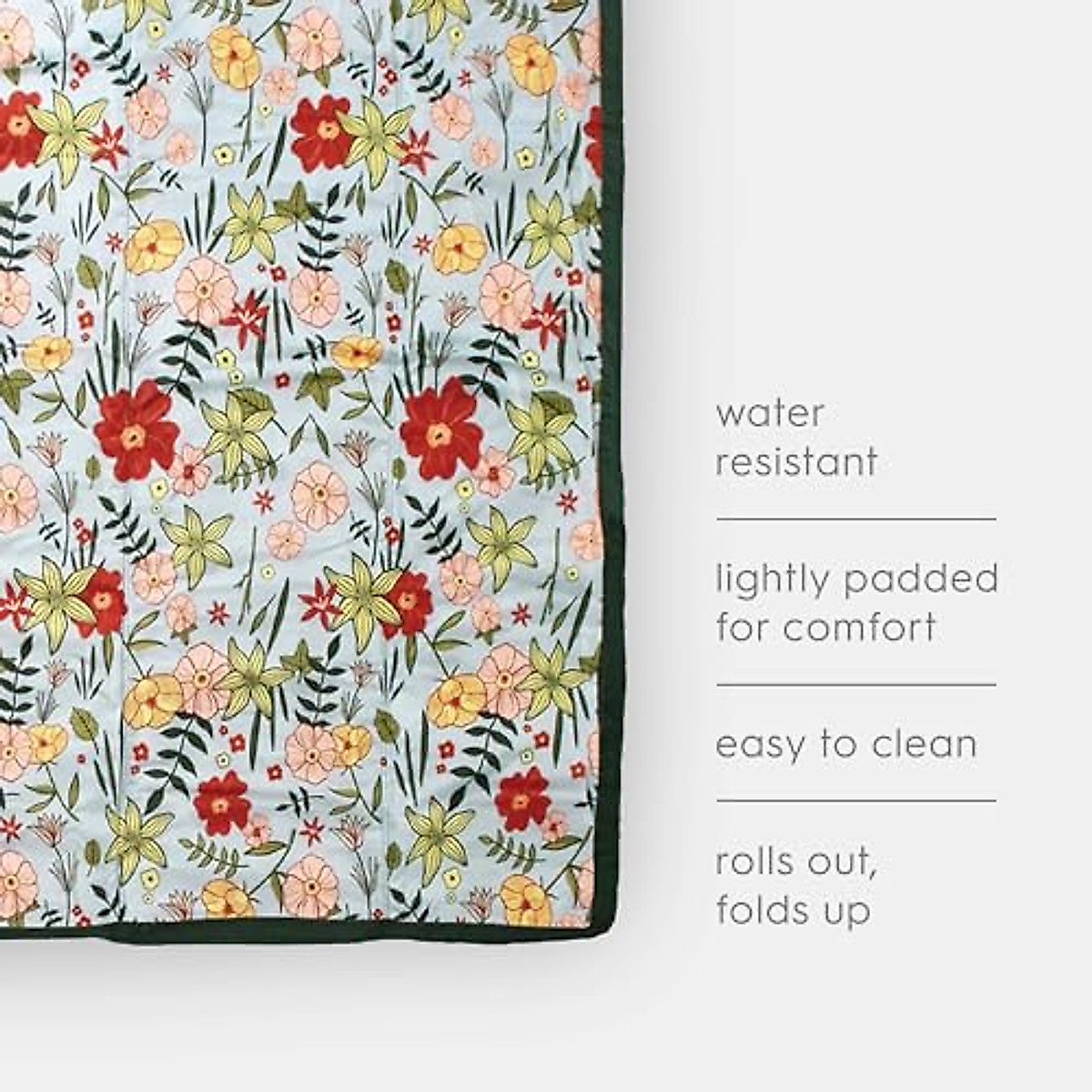 Little Unicorn 5'x5' Outdoor Family Picnic & Beach Blanket | Durable & Water-Resistant Fabric | Compact Fold & Easily Wipes Clean | Zipper Pocket (Primrose Patch)