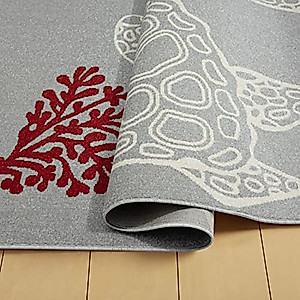 Home Dynamix Marine Sea Turtle Coastal Animal Indoor/Outdoor Rug, Grey/Ivory, 5'2"x7'2"