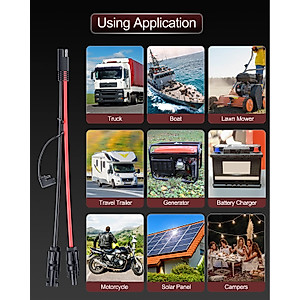 RANDPOW Solar Panel Connector Cable, 10AWG Solar to SAE Cable PV Extension Wire, SAE Connector to Solar Connectors Adapter RV Solar Panel DC Power Battery Charger with SAE Polarity Reverse Adapter