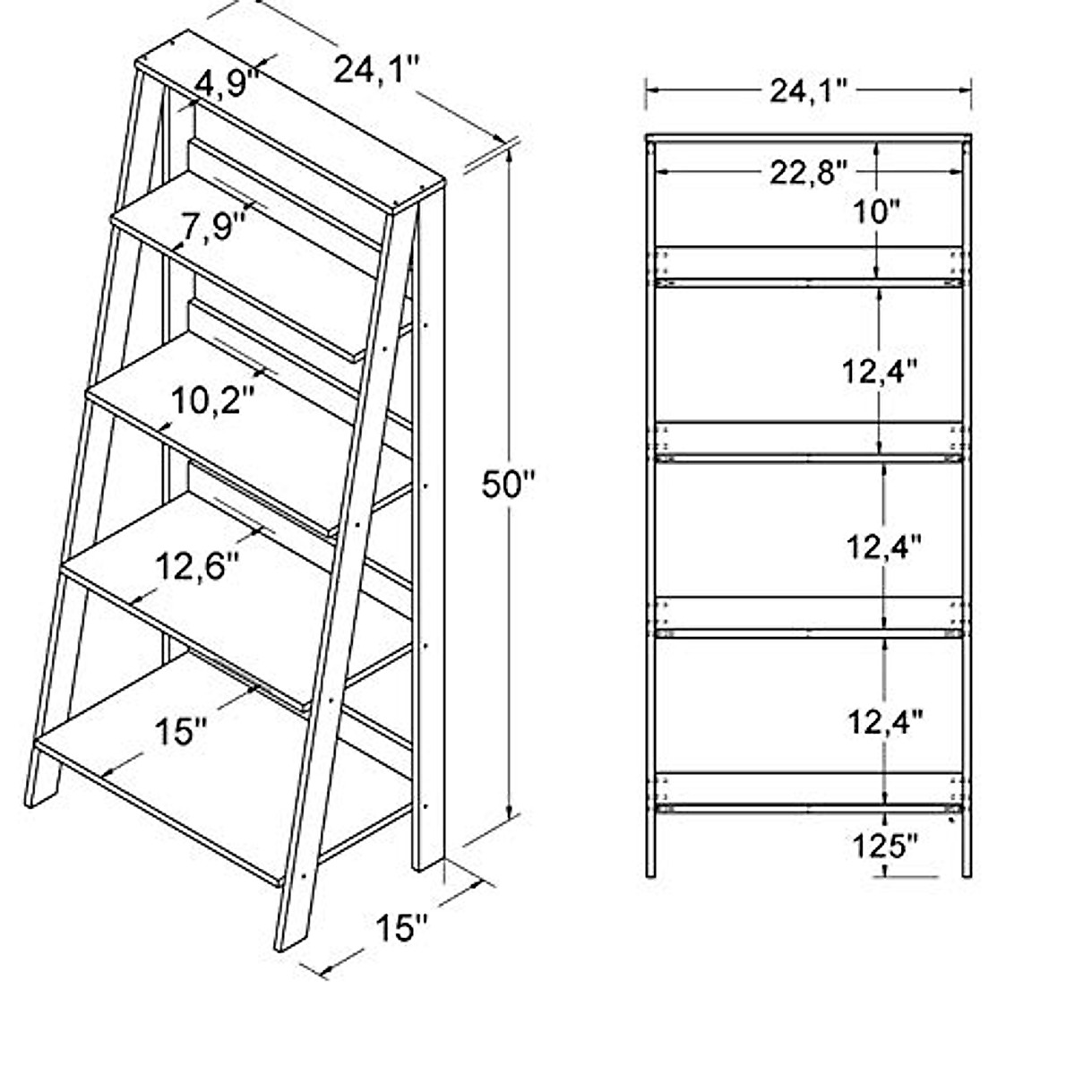 Walker Edison Sophia Modern 4 Shelf Ladder Bookcase , 55 Inch, Grey