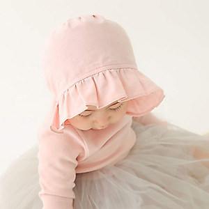 JELLYTREE Baby Hat Bonnet Toddler Girls Fashion Princess Ruffle Muslin Lining Cap Infant Lacy Beanie, White, L