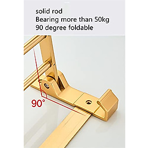 WANLIAN Towel Rack for Bathroom Adjustable 20 Inch Dual Towel Shelf with Double Bar Wall Mounted Stainless Steel Bath Towel Shelf Rack with Hooks Hotel Style Brass Gold (Gold)
