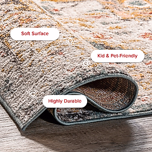 nuLOOM Performance Oriental Style Area Rug, Vintage Design, Durable, Easy to Clean, Justine Beige, 3' x 12'