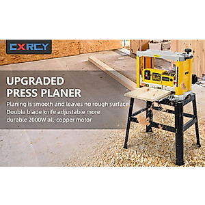 Benchtop Planer, Three-Solid Steel Blade Benchtop Thickness Planer, 20,000 RPM, 15-Amp, Corded, Dust removal system (Planer with Stand)