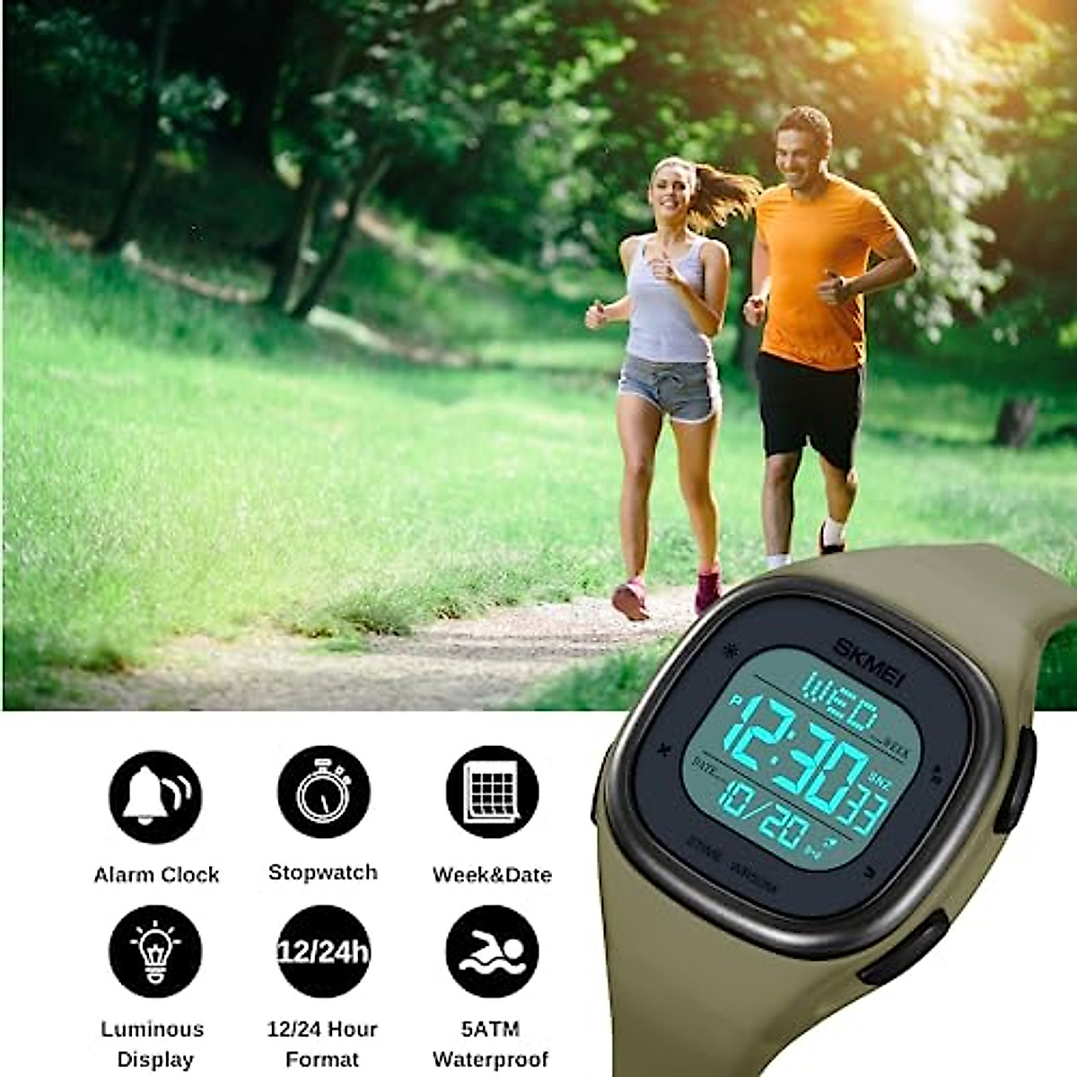 CakCity Square Watch Men Military Style Watch for Men Outdoor Watches for Women Green Digital Watch for Men with Alarm Dual Time