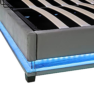 OPTOUGH Queen Size Storage Upholstered Platform Bed Frame with Adjustable Tufted Headboard and LED Light, Fashion Furniture-Gray