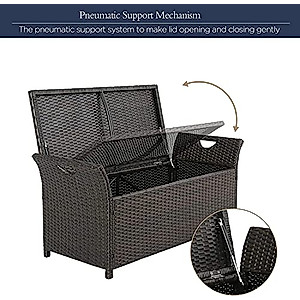 Ulax furniture Outdoor Storage Bench Rattan Style Deck Box w/Cushion