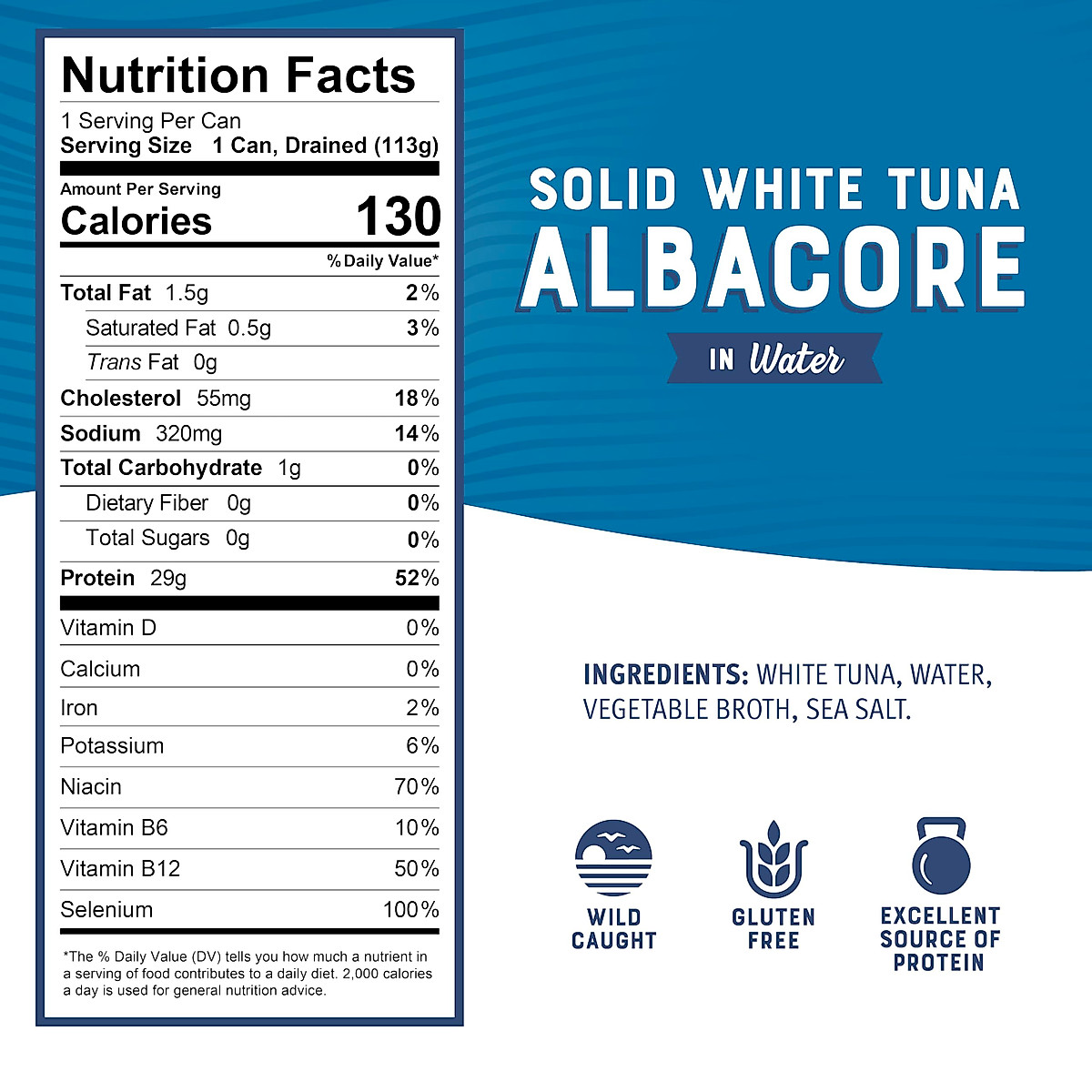 Bumble Bee Solid White Albacore Tuna in Water, 5 oz Can (Pack of 24) - Wild Caught Tuna - 29g Protein per Serving, High in Omega-3s - Non-GMO Project Verified, Gluten Free, Kosher