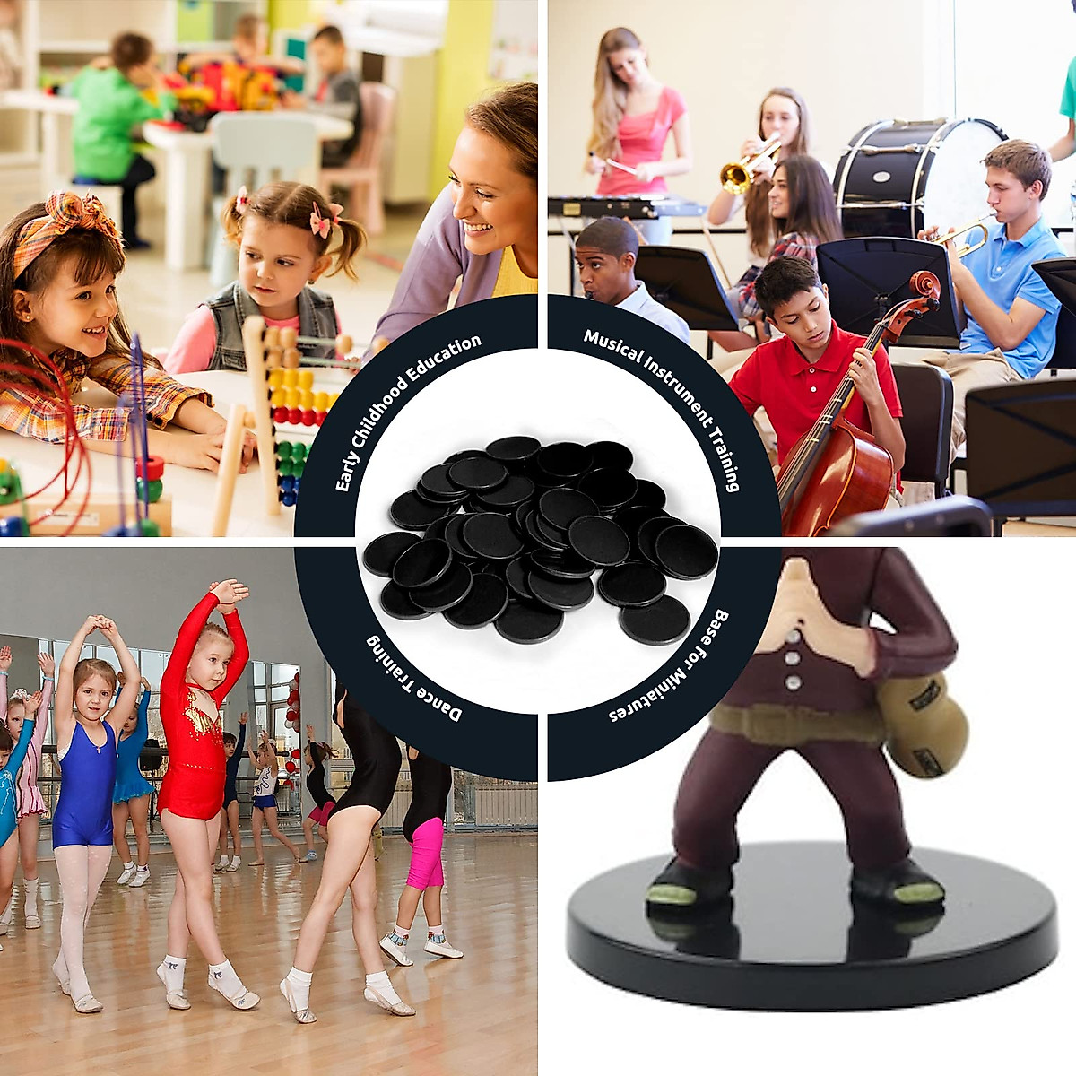 HAKITAROOM Set of 100 1 Inch Opaque Plastic Learning Counters Mini Poker Chips Game Tokens with Storage Box (1 Inch, Black)