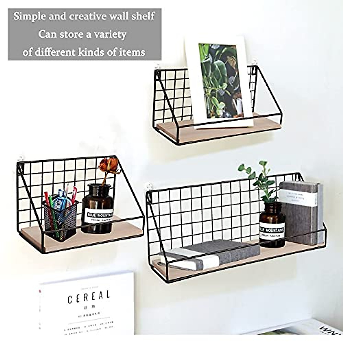 RANYUBIN Floating Shelves Wall Mounted, Rustic Wood Storage Set of 3 for Picture Frames, Collectibles, Decorative Items, Great for Living Room, Office, Bedroom, Bathroom, Kitchen etc