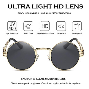Dollger Round Sunglasses Black Steampunk Glasses Gold Metal Frame Mirror Lens Sunglasses
