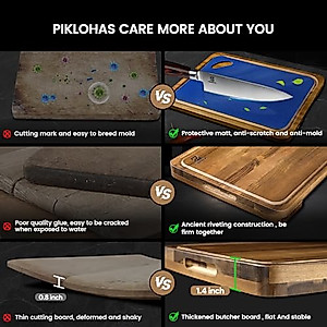 Acacia Wood Cutting Boards Large Set of 7, Charcuterie Chopping Board for Kitchen with Holder, Plastic Serving Board Mats, Juice Groove, Reversible Butcher Block for Meat Cheese Bread