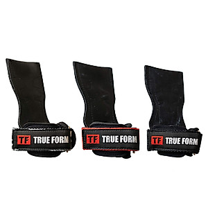 True Form Grips- (Black, Medium) Weightlifting Workout Gear Alternative Power Lifting Hook Deadlift Glove Padded Wrist Wrap Support Dumbell Bodybuilding Weight Crossfit Pull Up Slip Kettlebell