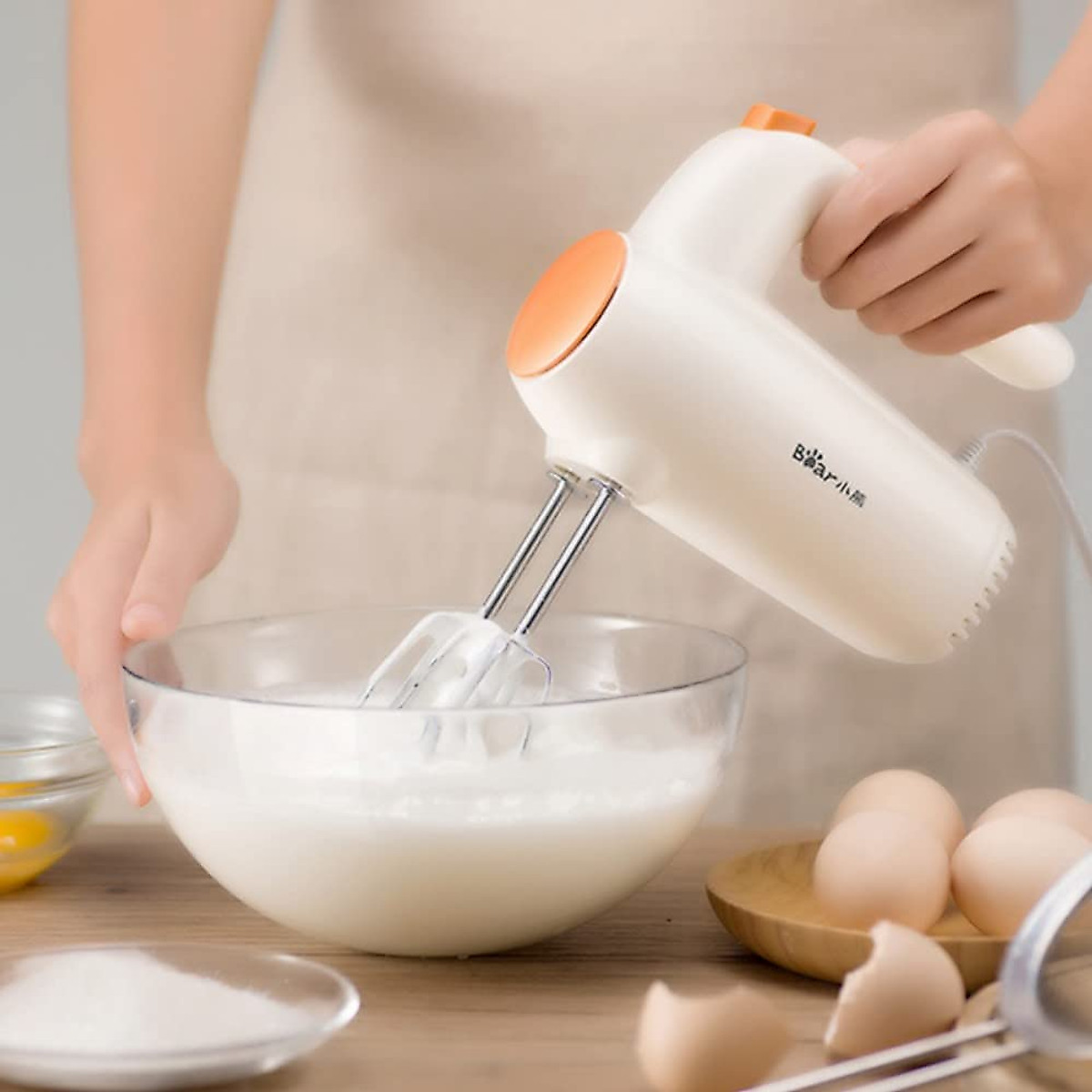 Bear Hand Mixer Electric DDQ-B01K1 125W Ultra Power Stand-up Kitchen Handheld Mixers with 2 Beaters/5-Speed Adjustment for Whipping Mixing Cookies/Brownies/Cakes 220V