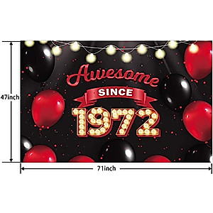 Awesome Since 1972 Happy 50th Birthday Banner Backdrop Red and Black Balloons Cheers to 50 Years Old Theme Decor for Women Men 50th Birthday Party Bday Supplies Decorations Background Glitter Gold