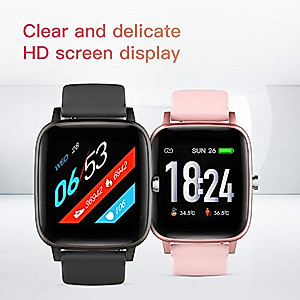 LCW Smart Watch for iPhone Android, Fitness Tracker Health Watch w/Heart Rate Blood Oxygen Monitor, Blood Pressure, 1.4" Touch Screen Smartwatch, Sleep Step Tracker, IP67 Waterproof (Pink)