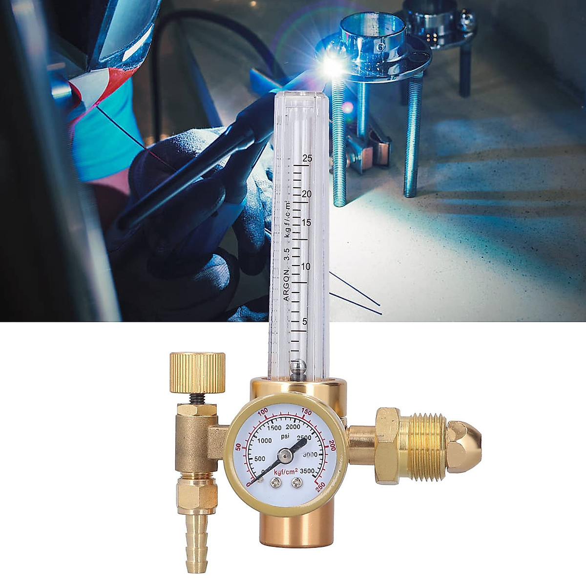 Tyenaza CO2 Argon Flowmeter and Regulator, Welder Gas Regulator Gauge Argon Flow Meter Valve MIG Flowmeter Brass Welding Accessory