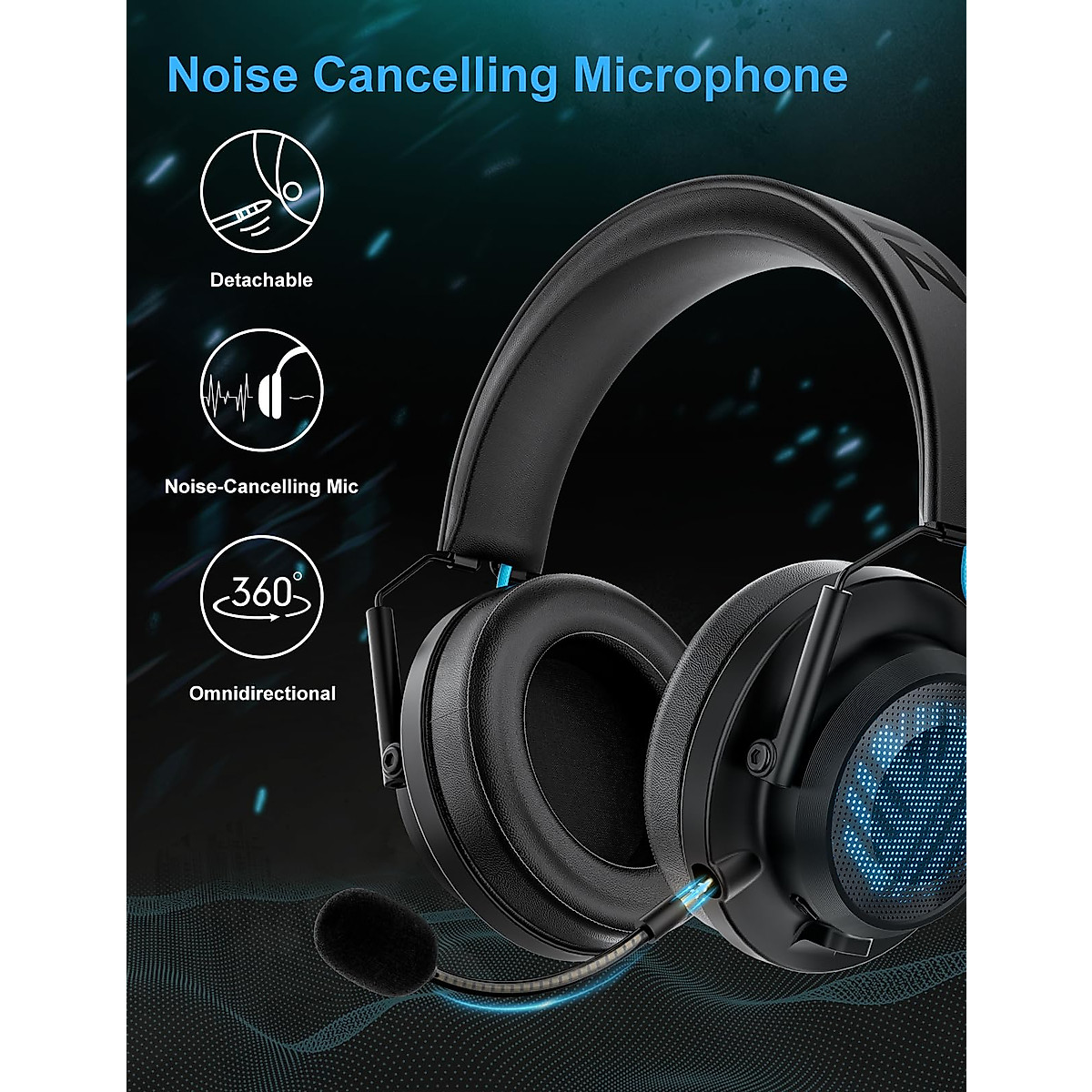 ZIUMIER Wireless Gaming Headset - Low Latency 2.4G Wireless + Bluetooth Gaming Headphones for PC, PS5, PS4, Switch, Mobile - Noise Cancelling Microphone - 50mm Drivers - USB-C Charging (Black)