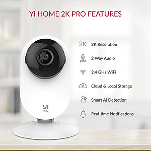 YI Pro 2K Home Security Camera, 2.4Ghz Indoor Camera with Person, Vehicle, Animal Smart Detection, Phone App for Baby, Pet, Dog Monitoring, Works with Alexa and Google Assistant
