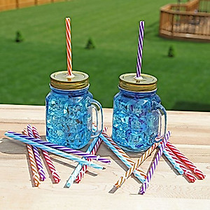 Lily's Home Reusable and Washable Straight Plastic Stripey Drinking Straws, Safe and BPA-Free, Use for Smoothies, Milkshakes, Lemonade, Iced Coffee, or Mason Jar Drinks, Bright Colors (Pack of 16)